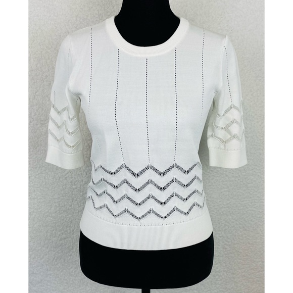 A.L.C. | Tops | Alc White Stretch Knit Short Sleeve Sweater Top | Poshmark
